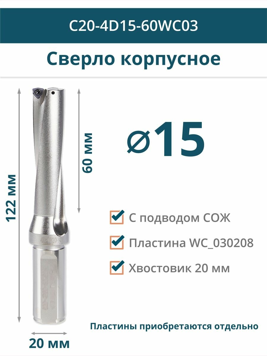C20-4D15-60WC03 сверло корпусное 4D - 15 мм / сменная пластина WC_030208