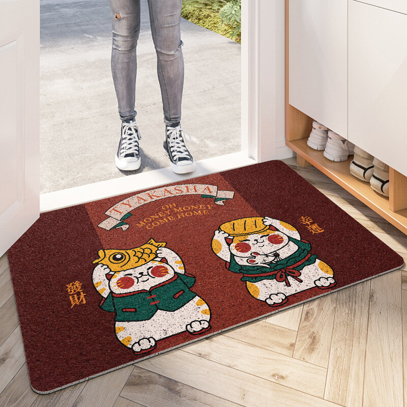 Коврик с денежным котом для прихожей, противоскользящий, 80x120 см, прочный
