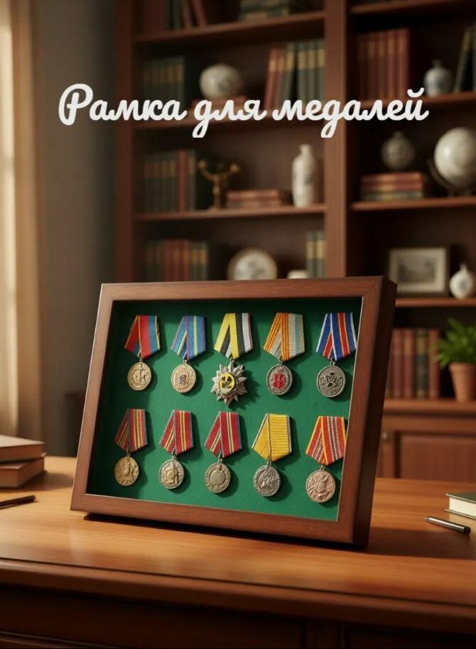 Рама футляр ручной работы для медалей, орденов и нагрудных знаков зеленая