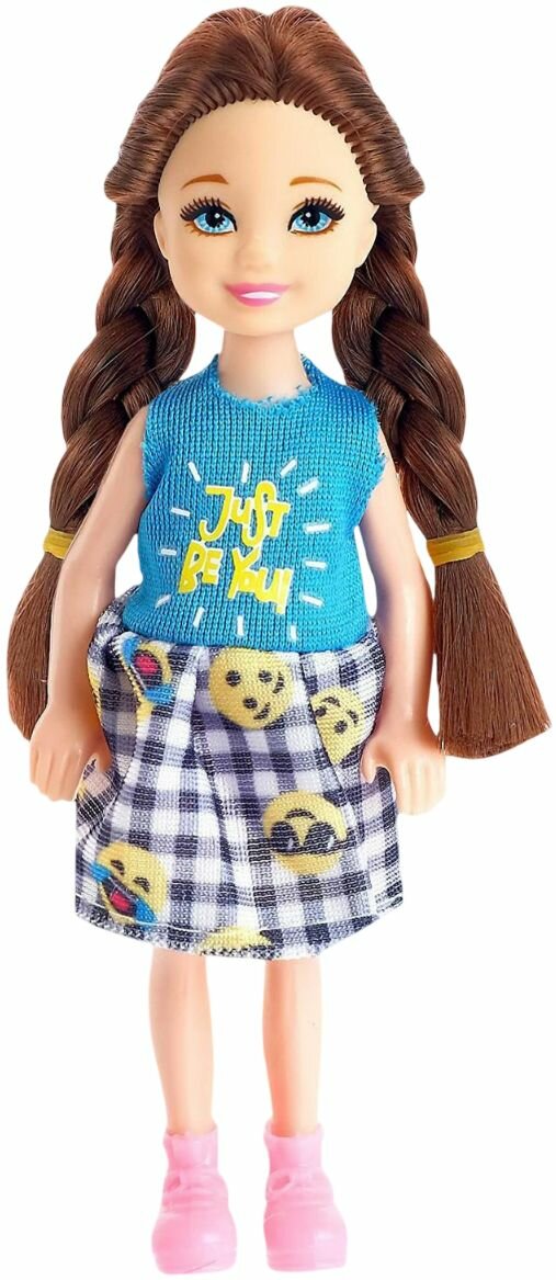 Кукла малышка в платье "Анечка", высота 13 см, классическая пластиковая куколка с одеждой и длинными волосами, детская игрушка для сюжетно-ролевых игр
