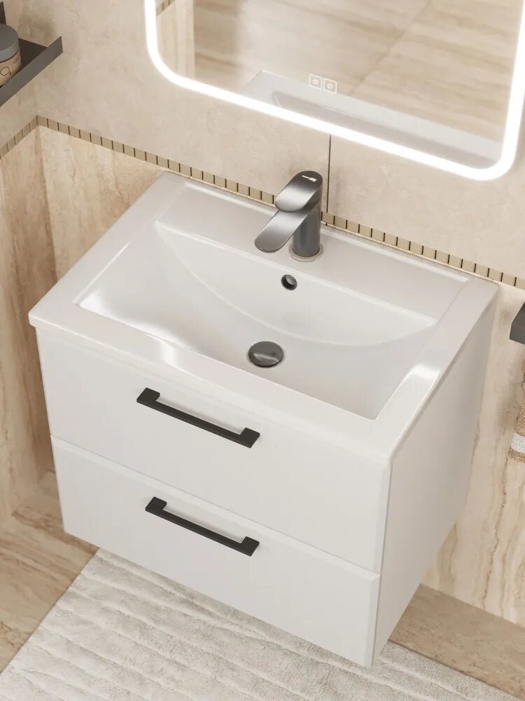 Тумба с раковиной для ванной подвесная Uperwood Foster New 60 см, белая