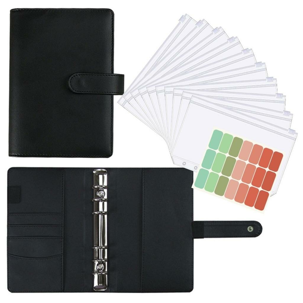 Планировщик бюджета А6 с кольцами, карманами и разделителями, Черный