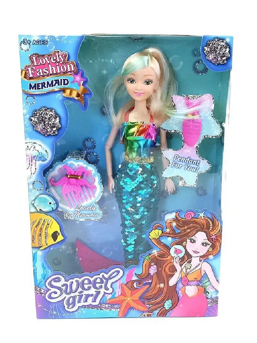 Кукла Барби-русалка с расшитым пайетками
