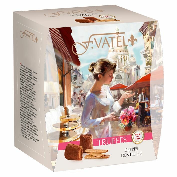 Конфеты т. м. F.VATEL трюфель с кусочками хрустящего панкейка 200г