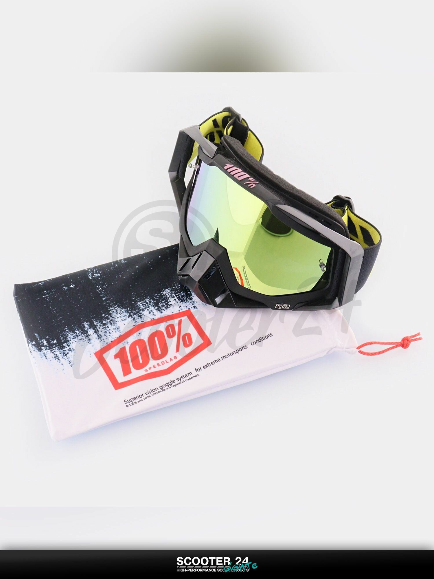 Очки кроссовые 100% (черный, стелко желтое) маска для мотокросса / эндуро на мотоцикл / питбайк квадроцикл и снегоход под шлем универсальные