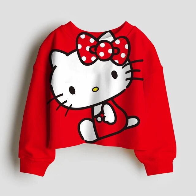 Детская толстовка с принтом Hello Kitty, одежда для детей на весну и осень, простая свободная толстовка с длинными рукавами Hello Kitty.