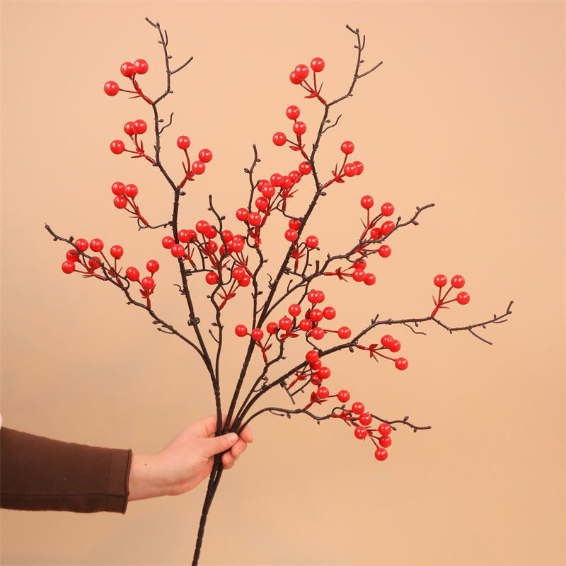 Искусственная цветочная композиция из граната, красные фрукты, фрукты удачи, ветка хурмы, новогоднее украшение, цветочный орнамент на Новый год