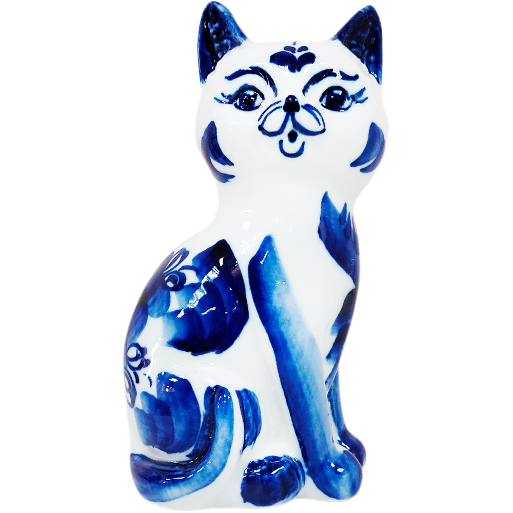 Фарфоровая фигурка ручной работы "Кошка Дарси", гжель