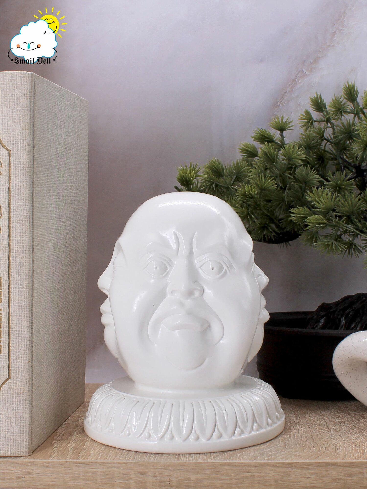 Статуэтка Многоликий Будда , 15 см , гипс , цвет белый глянцевый