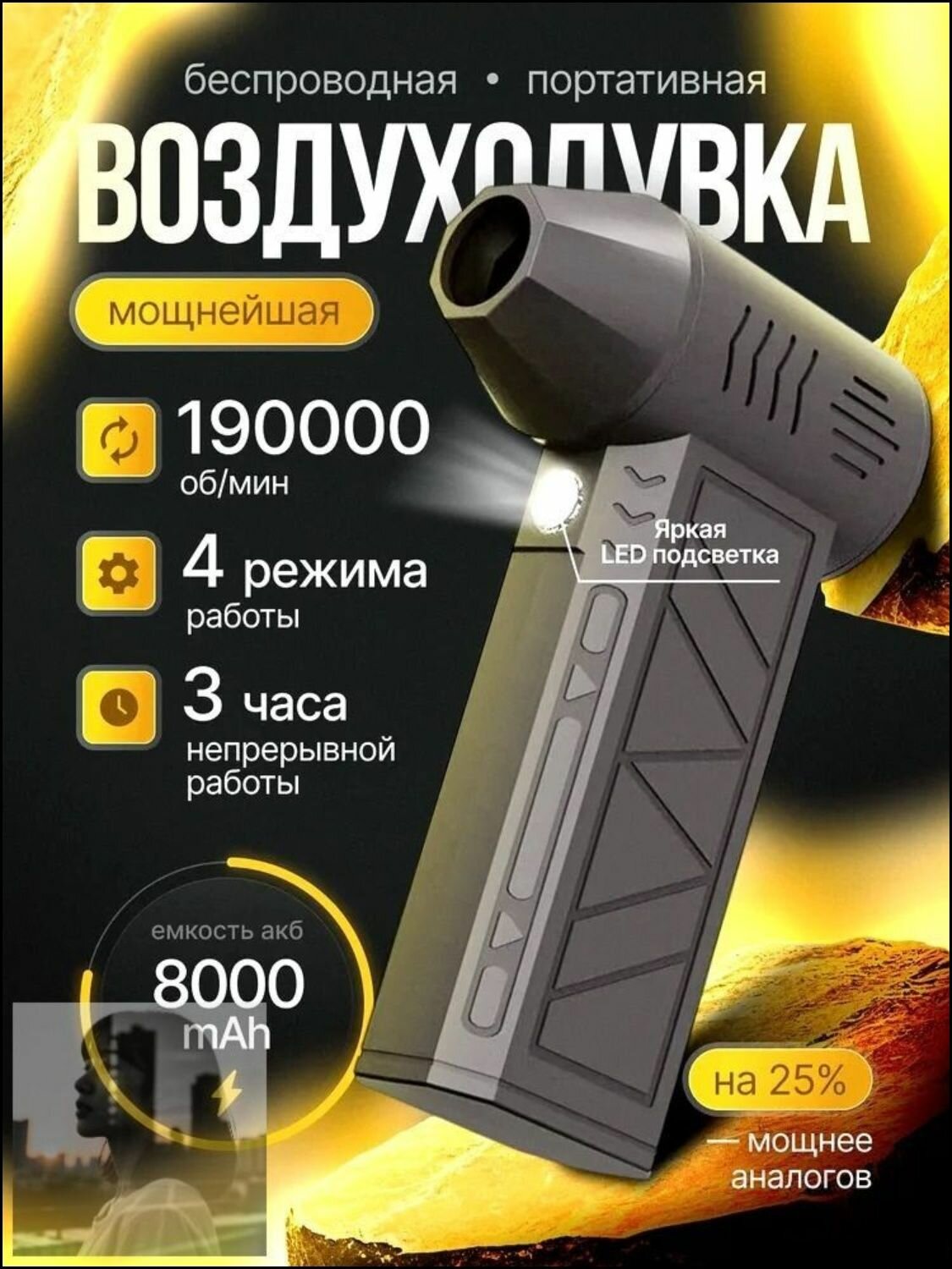 Воздуходувка аккумуляторная мощная, ветродуйка для компьютера, турбовентилятор