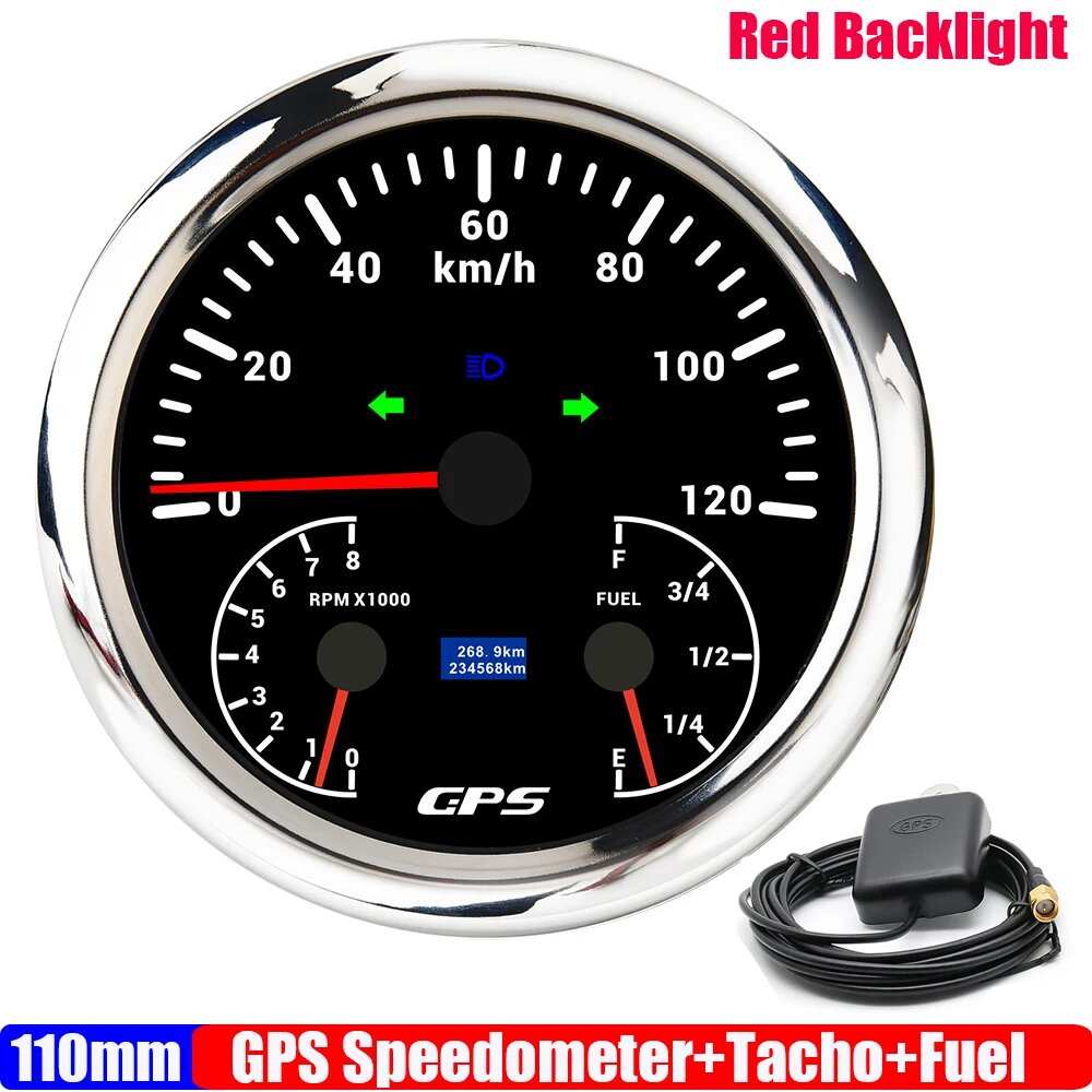 ZMFJH Многофункциональный датчик 110 мм, красный светодиодный GPS-спидометр + тахометр + 120KMH BS