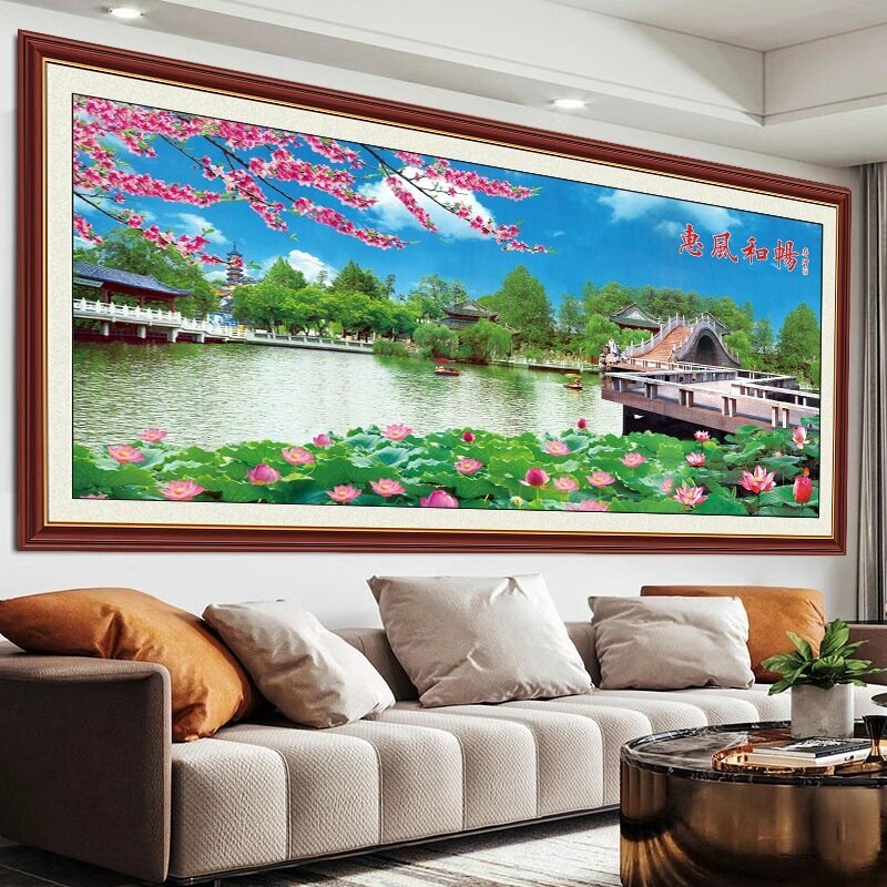 2025 Декоративная картина для стены за диваном, новая китайская стильная пейзажная живопись, текущая вода приносит богатство, самоклеящаяся обои-наклейка, мурал
