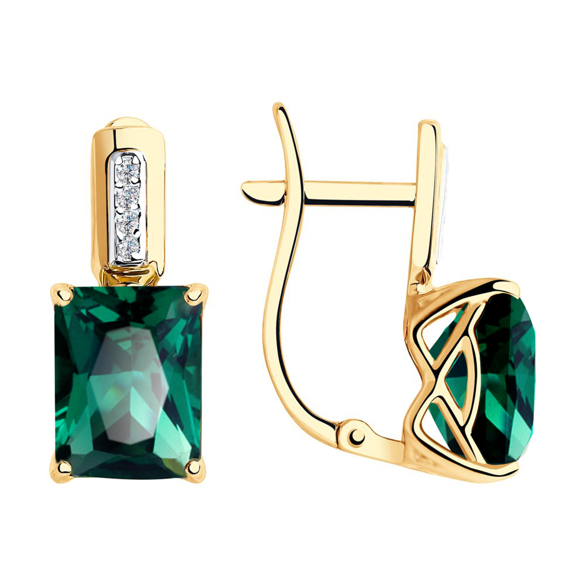 Серьги, красное золото, 585 проба, турмалин, фианит