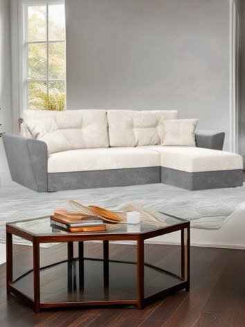 Угловой диван-кровать "Амстердам" бежево-серый велюр Кабрио , 235 х 82 х 140, угол правый