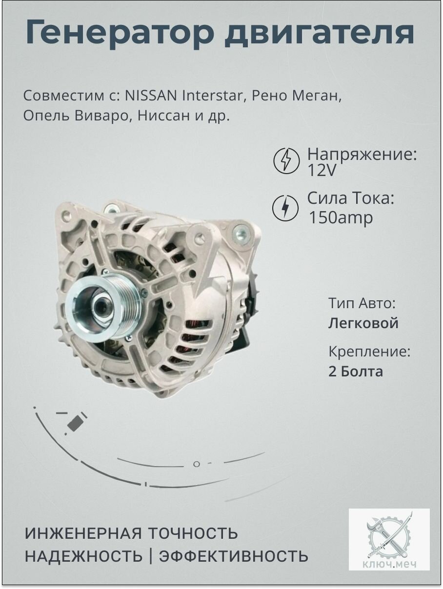 Генератор для NISSAN Interstar, Рено Меган, Опель Виваро, Ниссан