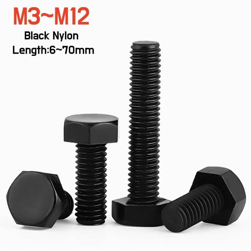 Черные нейлоновые винты M3-M12 DIN933 6-70мм