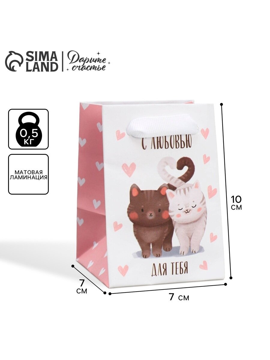 Пакет подарочный ламинированный "Котики", размер 7 × 10 × 7 см, для упаковки подарка