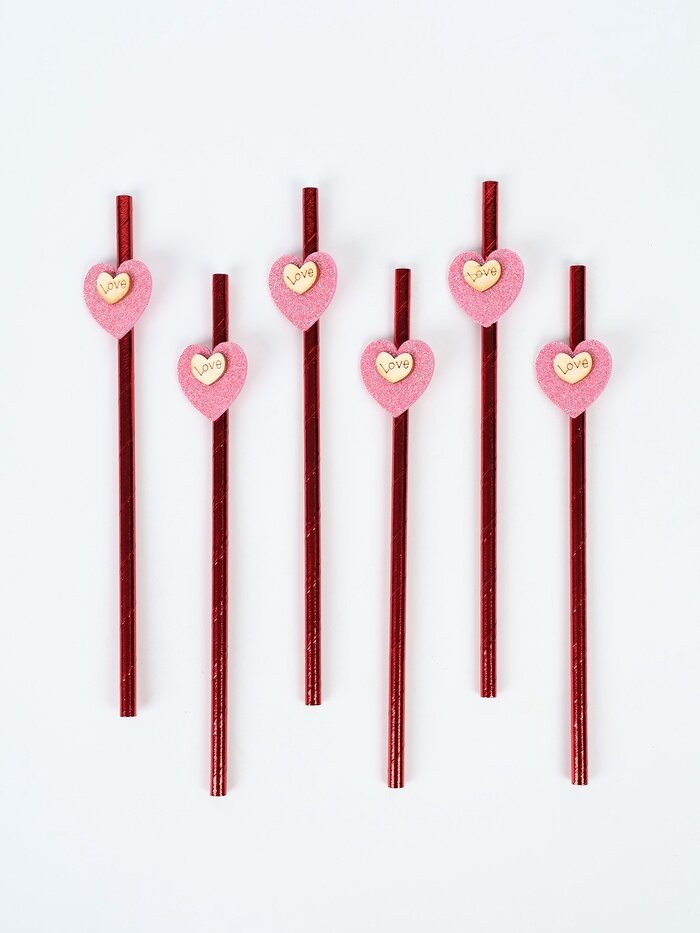 Трубочки для коктейлей «Сердце», красные, 6 шт.