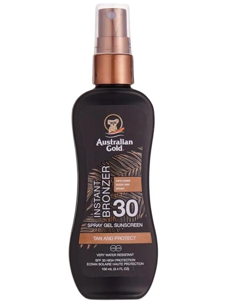 Australian Gold Instant Bronzer Spray Gel Sunscreen SPF30 Солнцезащитный спрей-гель с мгновенным бронзатором SPF30,100мл