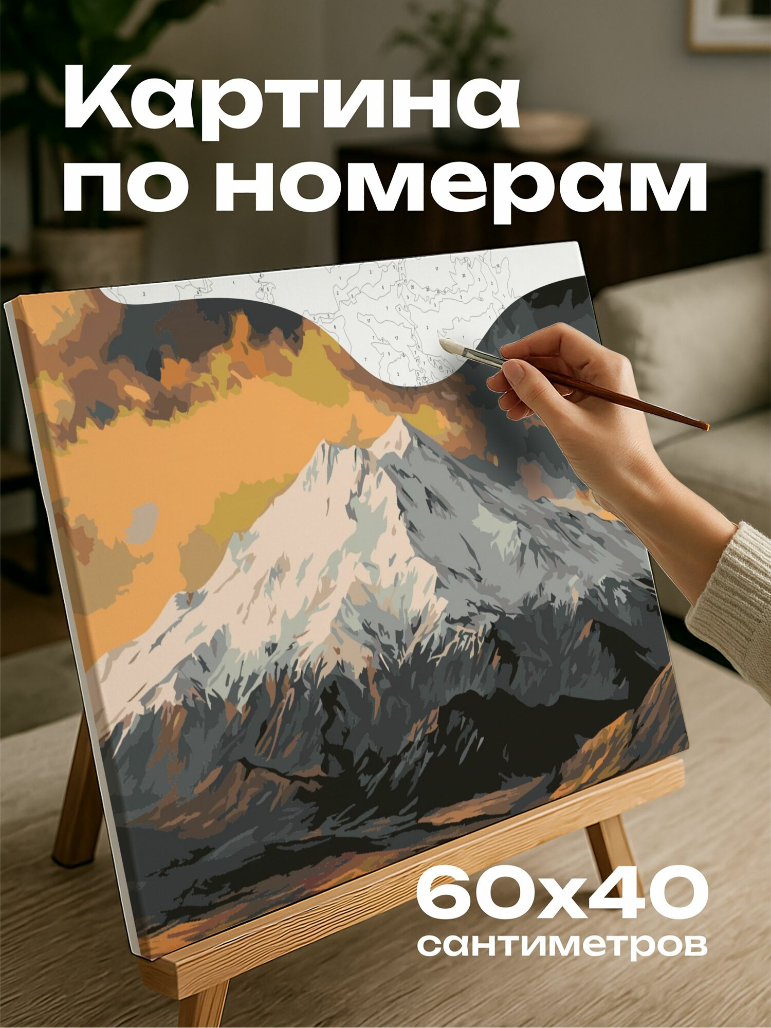 Картина по номерам 60x40 см, гора Арарат, акриловые краски, заснеженные вершины, угрюмое небо, величие