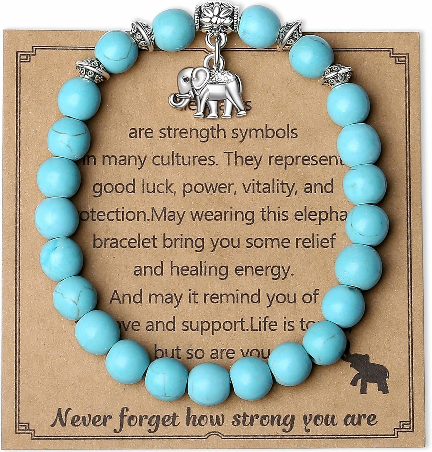 Подарки для женщин на тему слонов, вдохновляющий браслет со слоном, браслет, символизирующий расширение прав и возможностей женщин, браслет для снятия тревоги, эластичный браслет из натуральных каменных бусин диаметром 8 мм.