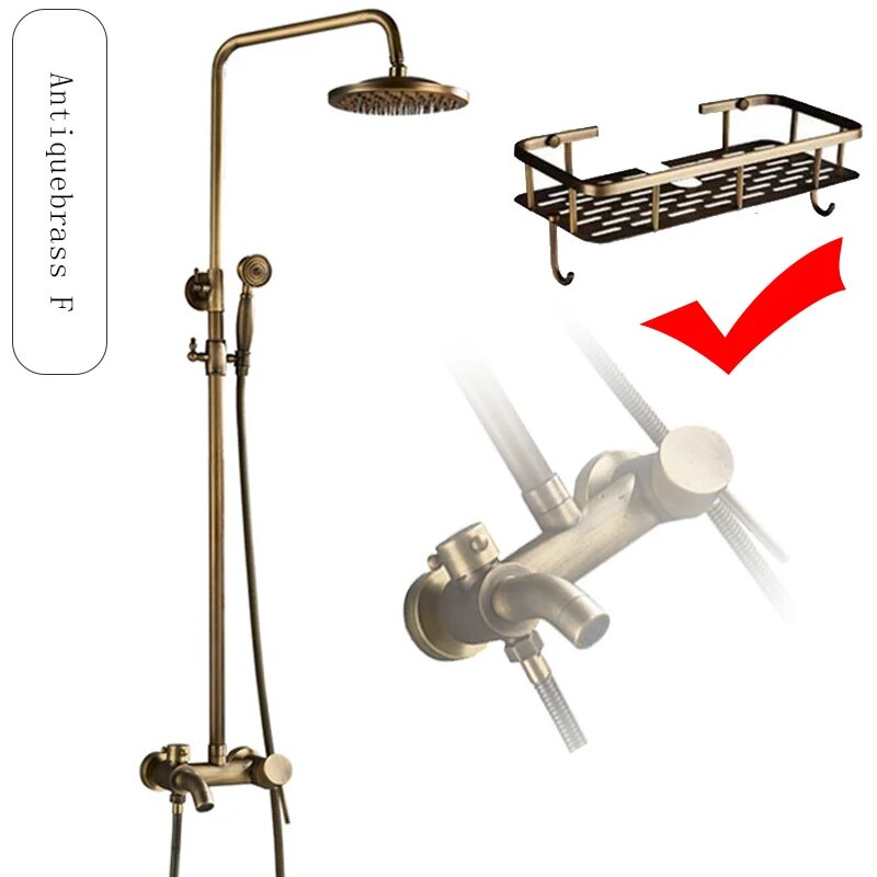 Антикварный латунный настенный смеситель для душа, смеситель для душа, кронштейн для душа с вращающимся изливом на кран горячей и холодной воды градусов, набор керамических ручек