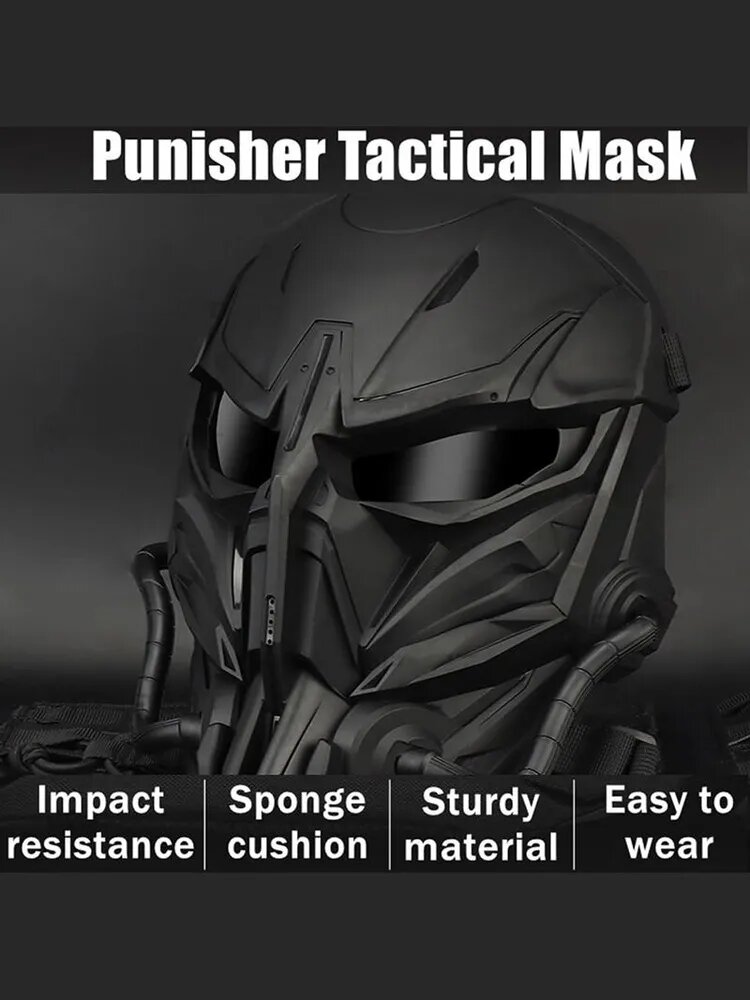 Каска для страйкбола Punisher Tactical Mask II черного цвета из нейлона для взрослых — фото 1