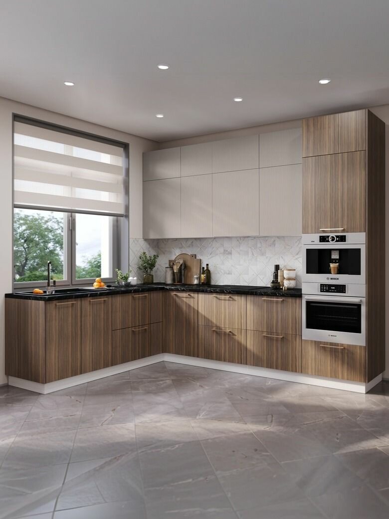 Кухонный гарнитур Гола №4 3х2,21м МДФ белый/кашемир/муссон софт со столешницей