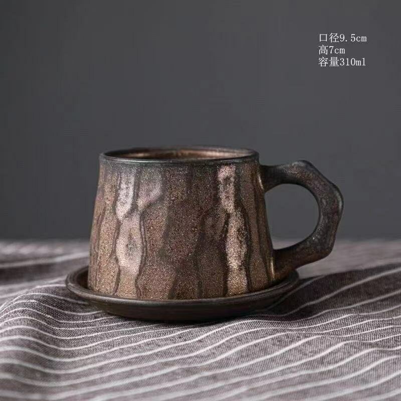 Набор кофейных чашек с блюдцами в японском деревенском стиле, винтажная чашка для завтрака, изготовленная в печи, высококачественная чашка для воды в стиле легкой роскоши, кружка.