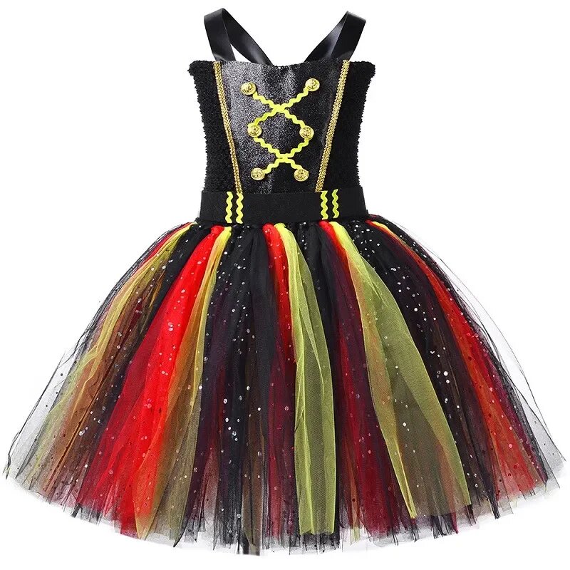 Блестящий костюм капитана пирата для девочек, детское карнавальное праздничное 7, Only 1pcs Dress