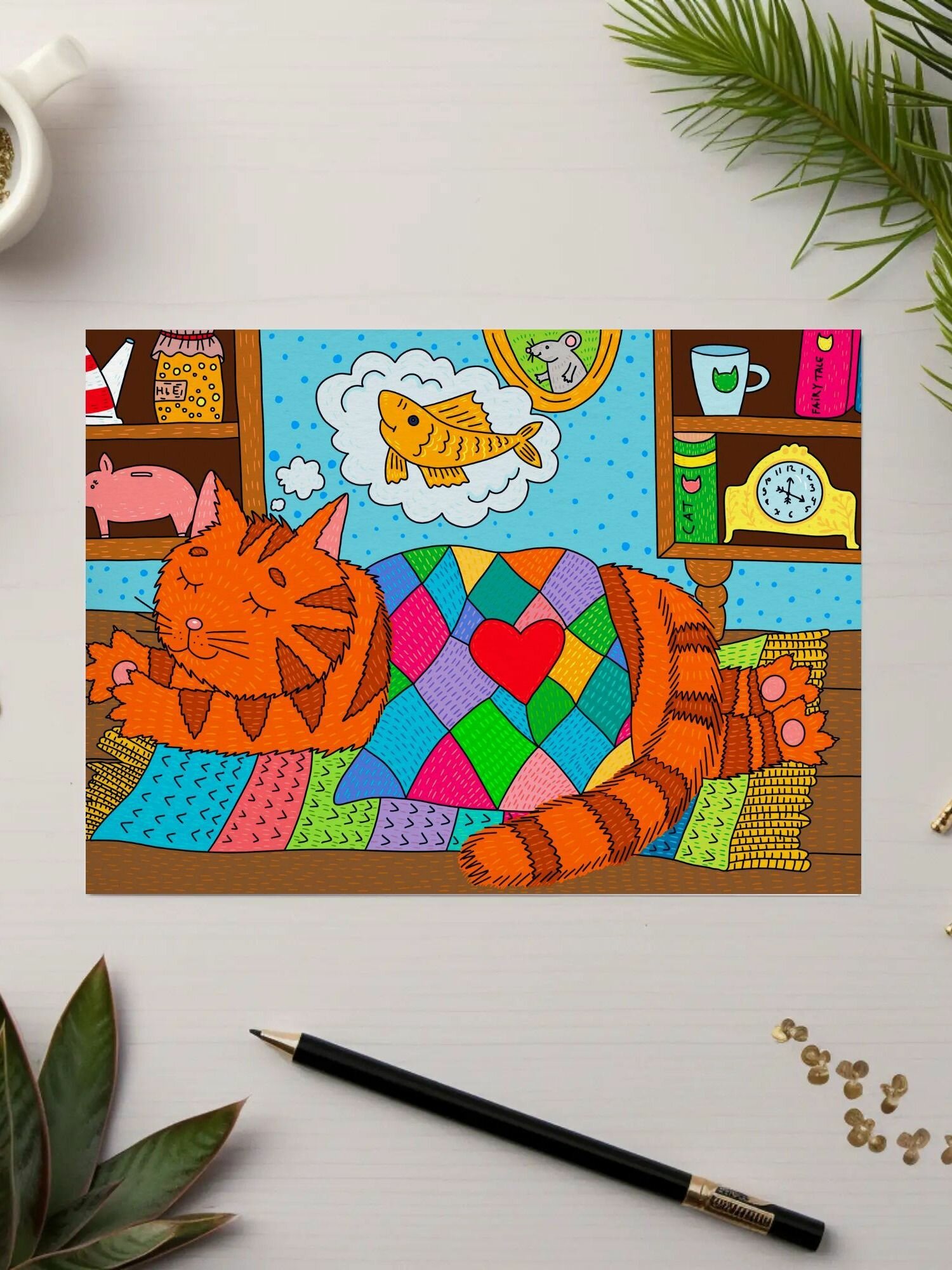 Открытка с котом поздравительная с конвертом