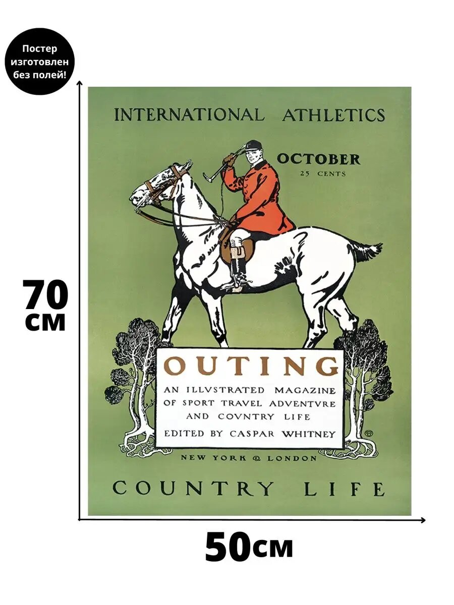 Постер лошадь конный спорт в ретро стиле