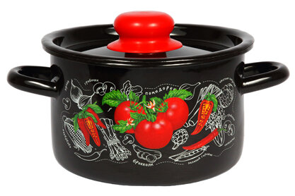 Кастрюля эмалированная 1,5л с крышкой "Помидорки" для индукции, СтальЭмаль
