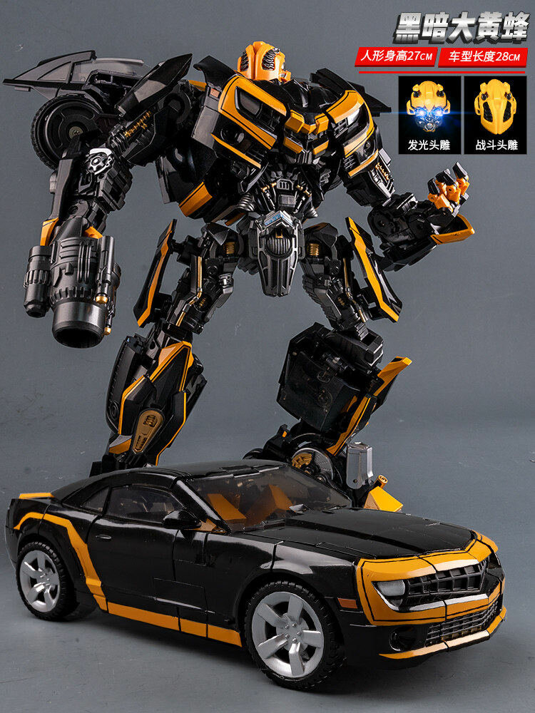 【Лицензия】【Увеличенная версия】 Трансформер Темный Бамблби (Dark Bumblebee / Черный Шмель) Chevrolet Camaro с подсветкой. Большая фигурка черного робота со световыми эффектами. Улучшенная коллекционная модель. Подарок для мальчика. Новинка!