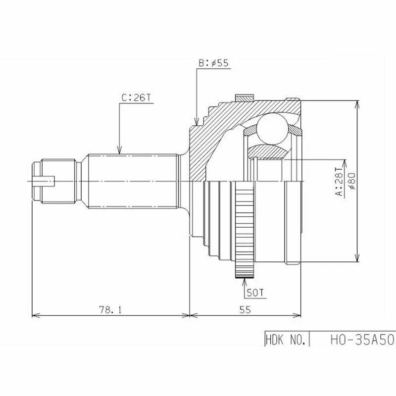 ШРУС наружный HDK HO-035A50 ABS 50z Honda Civic 91-01