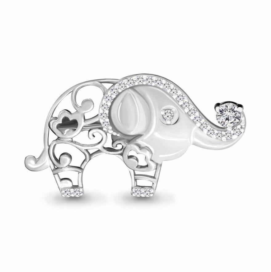 Брошь, серебро, 925 проба, фианит