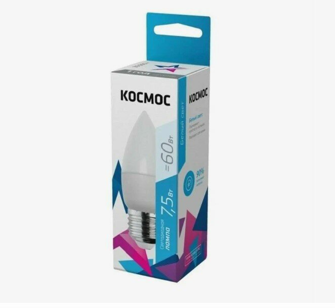 Лампа светодиодная космос Экономик/Basic, CN, 7.5w, E14, 3000K, свеча, теплый