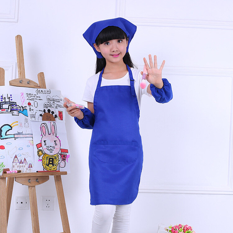Детский фартук для рисования в корейском стиле с защитными рукавами, рекламный набор для рисования с индивидуальным мультяшным дизайном, набор поварских колпаков для детского сада, фартук с обратной застежкой.