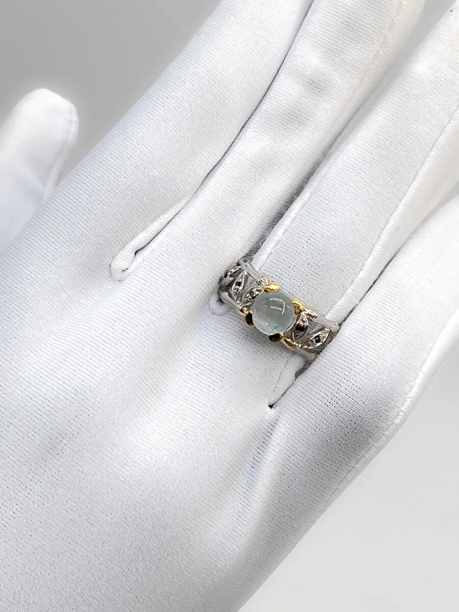 Кольцо, серебро, 925 проба, родирование, золочение, шпинель, фенакит