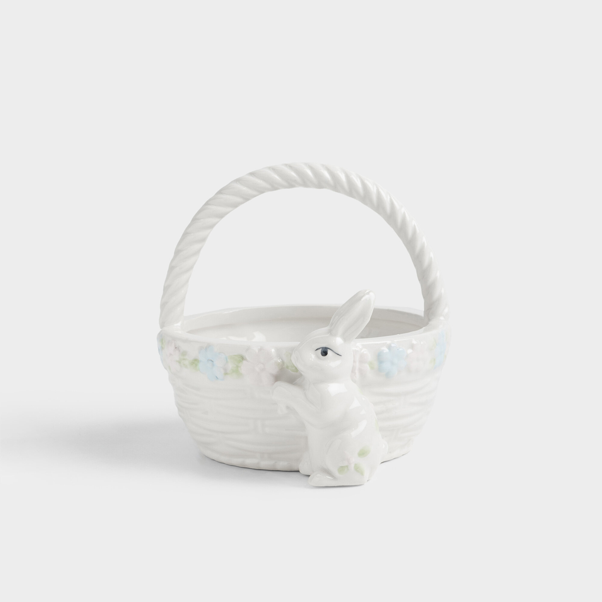Конфетница, 15х12 см, 410 мл, с ручкой, керамика D, молочная, Кролик с цветами, Rabbit bloome, Kuchenland