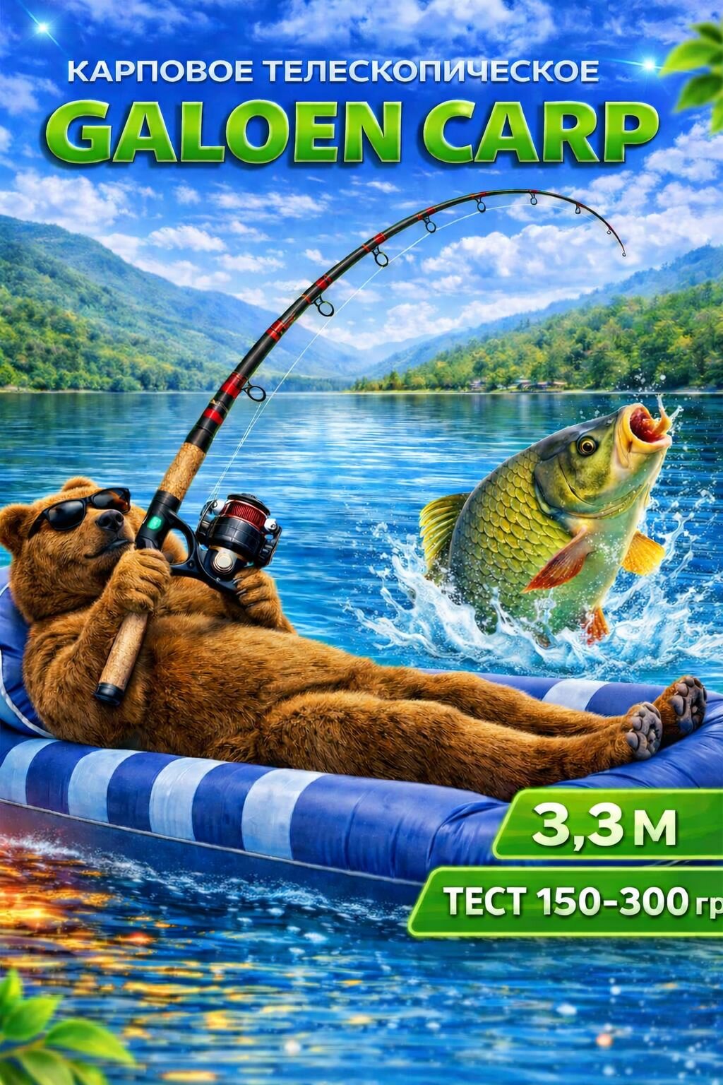 Удилище карповое телескопическое Komandor Galoen carp 3.3м