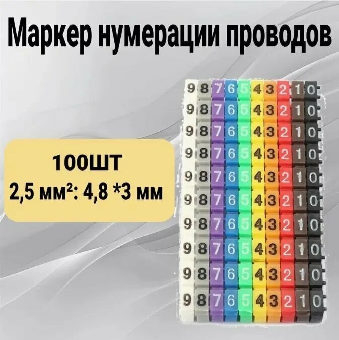Маркеры кабельные, бирка для проводов, клипса с маркировкой 2,5мм набор 100шт.