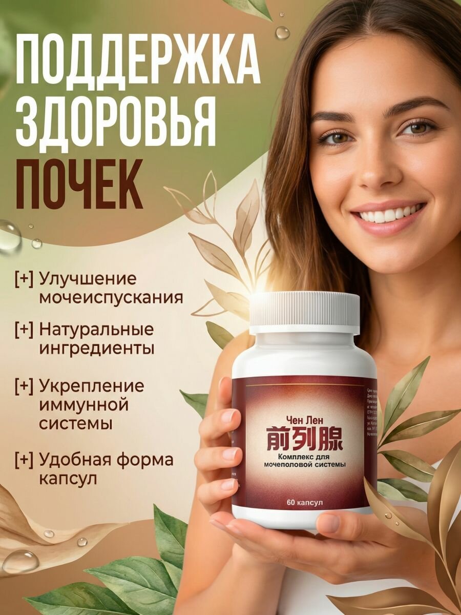Пищевая добавка Чен Лен, поддержка здоровья почек, натуральный состав, 60 капсул