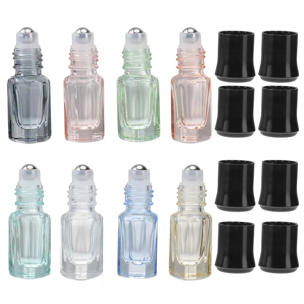 Набор из 8 разноцветных стеклянных роликовых флаконов 3 мл для хранения жидкостей
