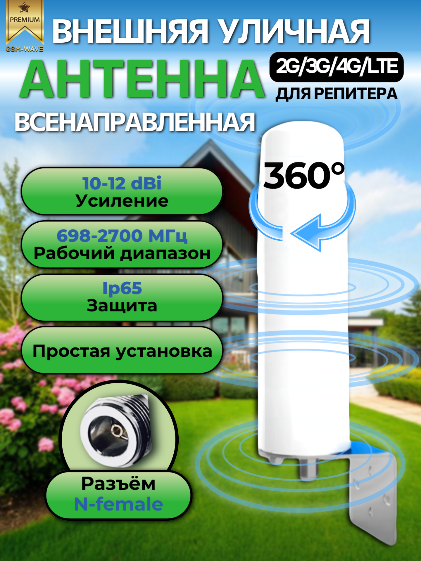 Антенна Telestone, уличная, для репитера GSM, с разъёмом N-Female, 12 dB