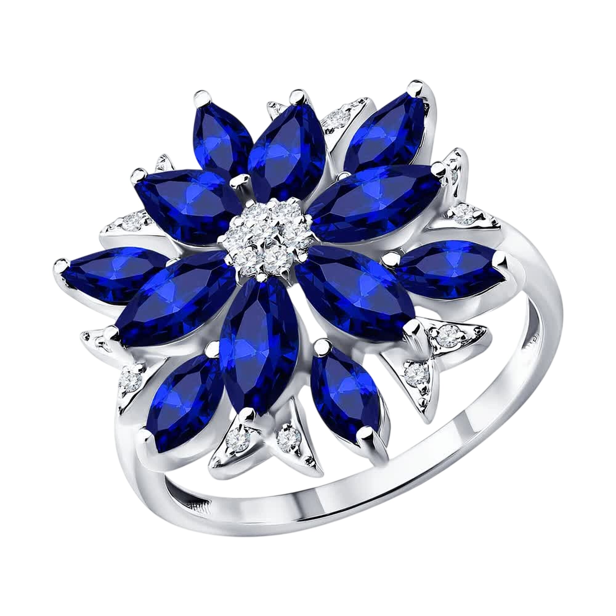 Кольцо, белое золото, 585 проба, сапфир, бриллиант