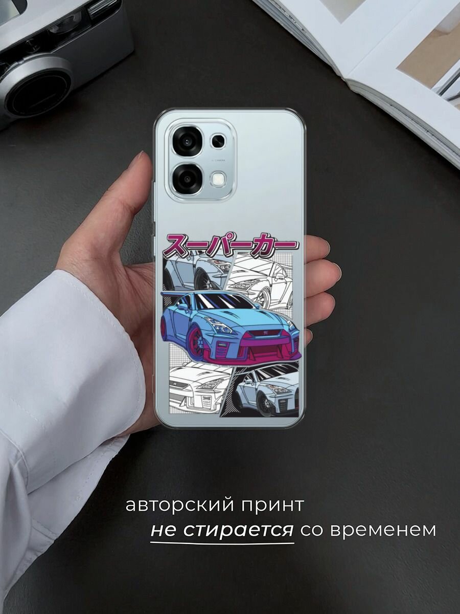 Чехол на Oppo A6 Pro / Оппо A6 Про с принтом JDM коллаж, прозрачный — фото 1