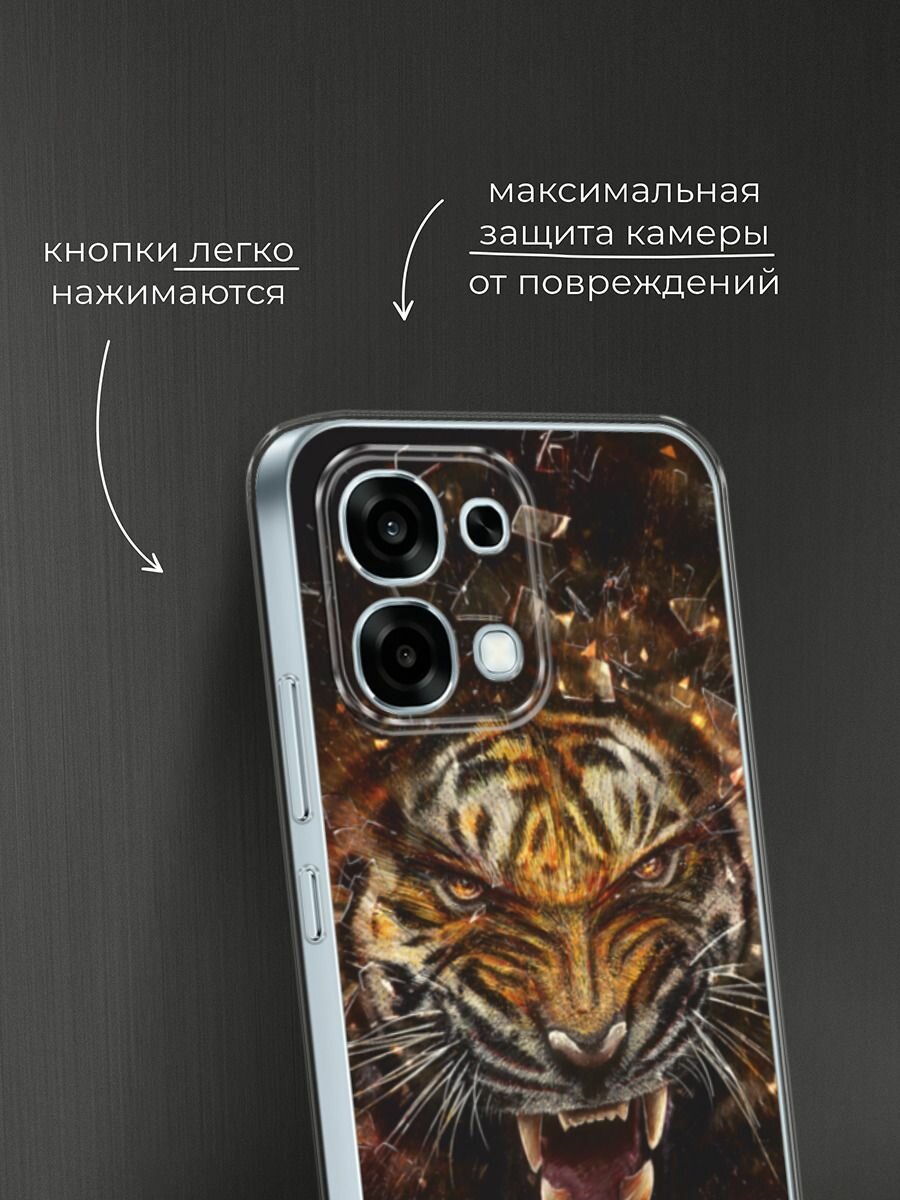 Силиконовый чехол на Oppo A6 Pro / Оппо A6 Про с принтом Тигр осколки — фото 1
