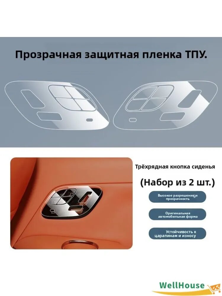 Защитная пленка из ТПУ для кнопок сидений Lynk & Co 900, прозрачная, комплект 2 шт.