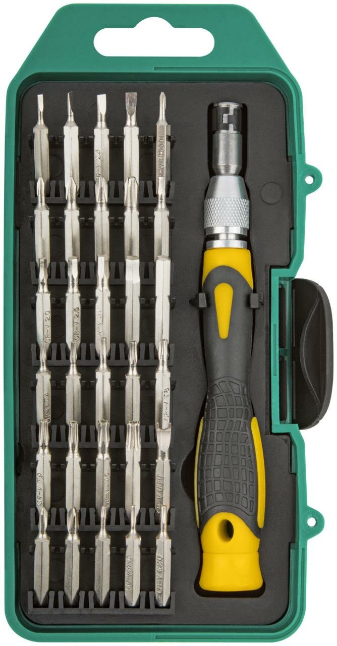 Отвертка с битами для точных работ, 30 CrV бит, пластиковый бокс